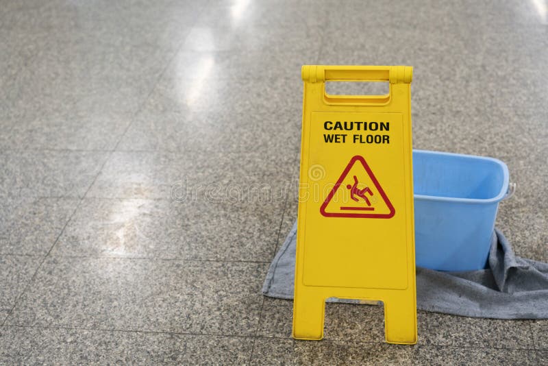 Warning Sign Caution Wet Floor Indoor. Stock Image - Image of safety ...
