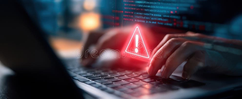 The Warning Sign on a Computer Screen Indicating Cybersecurity Threats ...