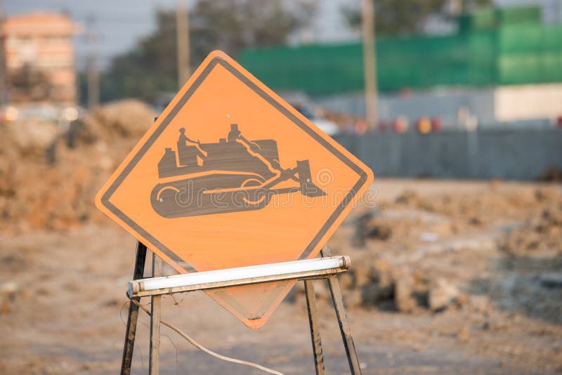 Warning Sign of Construction Vehicles Stock Photo - Image of people ...