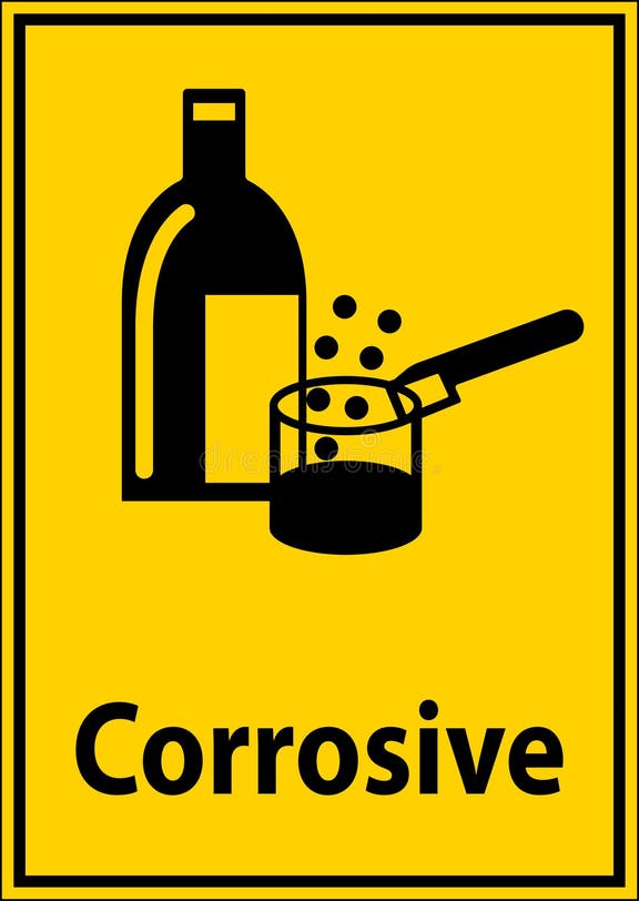 Warning Sign for Corrosive Substance with Icon of Bottle and Beaker ...