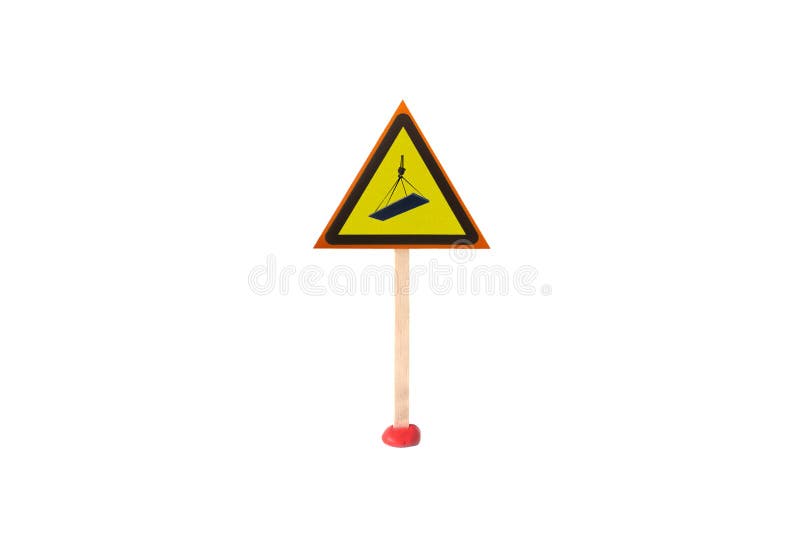 Warning Sign Crane with Cargo in a Yellow Triangle on a Stick on a ...