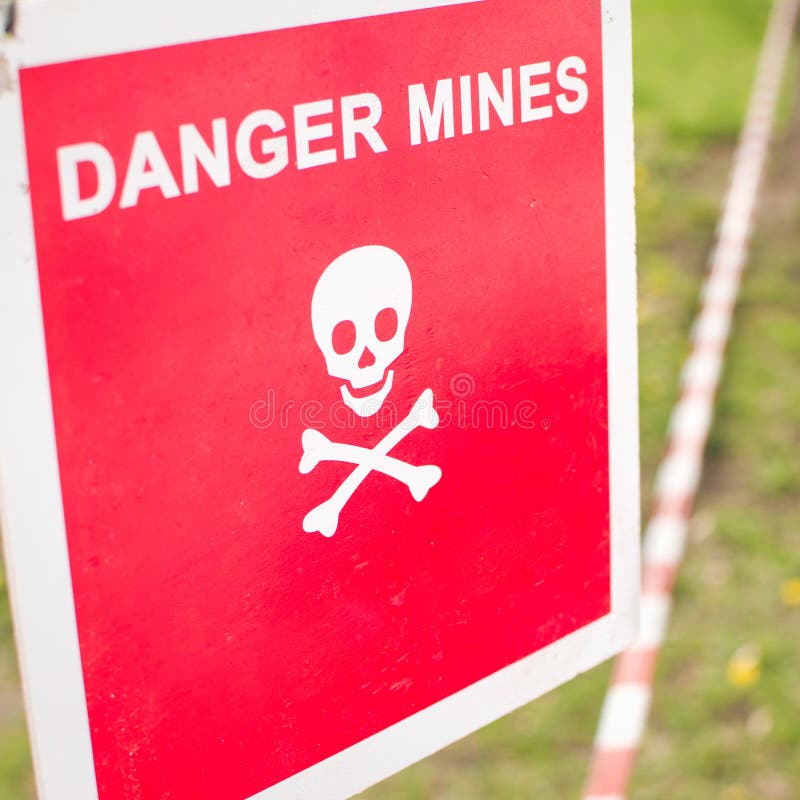 Warning Sign - Danger Mines on a Forest Stock Image - Image of blank ...