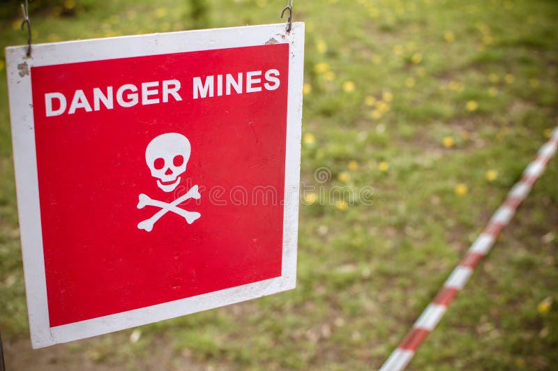 Warning Sign - Danger Mines on a Forest Stock Image - Image of close ...