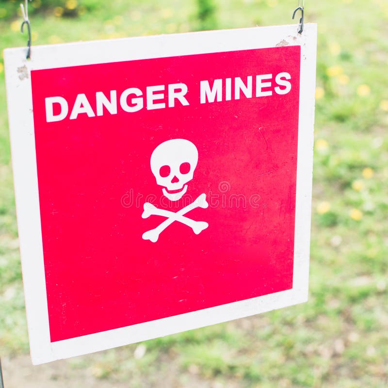 Warning Sign - Danger Mines on a Forest Stock Photo - Image of design ...