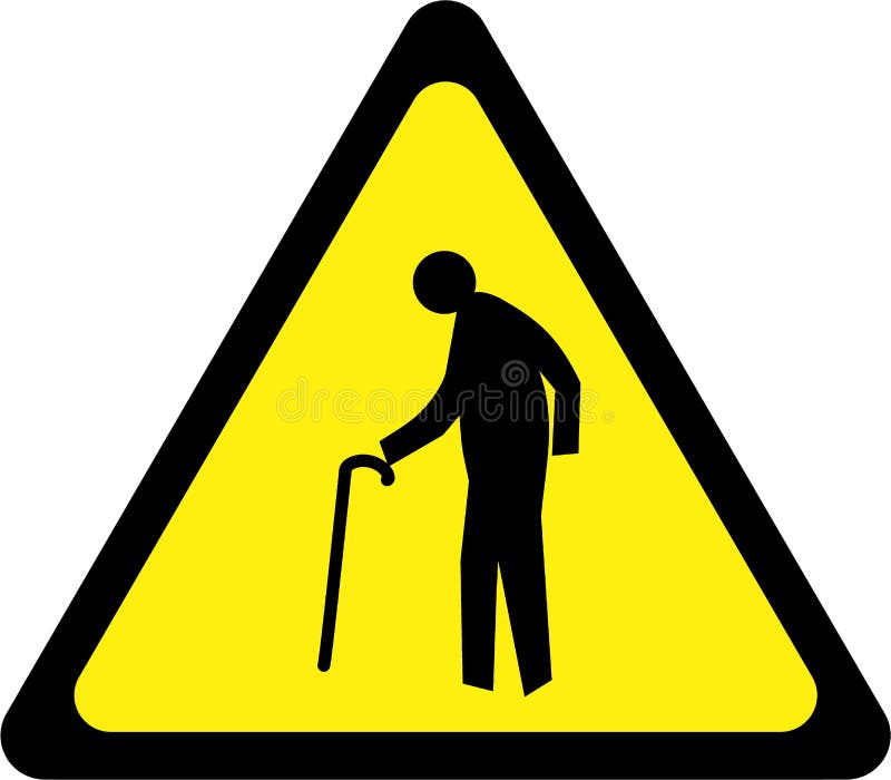 Warning Sign with Elderly Person Stock Illustration - Illustration of ...