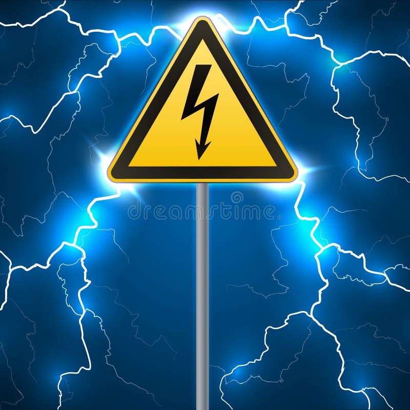 Warning Sign. Electrical Hazard. Fenced Danger Zone. Pillar with Sign ...