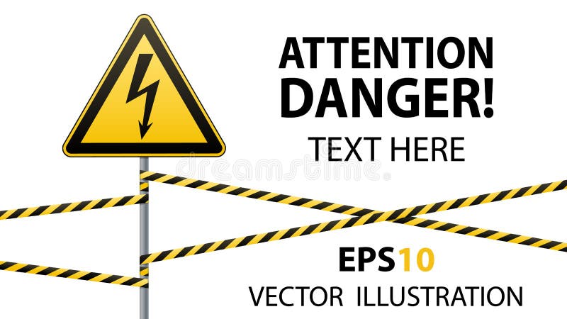 Warning Sign. Electrical Hazard. Fenced Danger Zone. Pillar with Sign ...