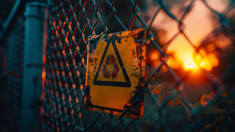 Warning Sign for Electrical Hazard Mounted on a Chain-link Fence at ...