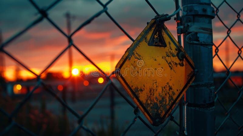 Warning Sign for Electrical Hazard Mounted on a Chain-link Fence at ...