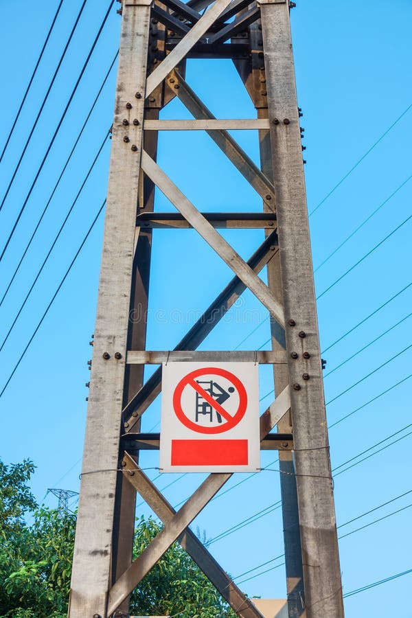Warning Sign on Electrical Power Pole Stock Image - Image of caution ...
