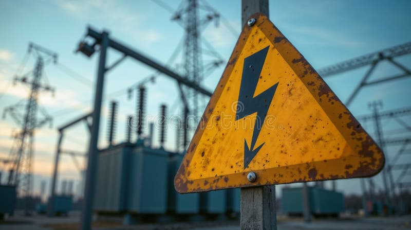 Warning Sign at Electrical Substation Stock Illustration - Illustration ...