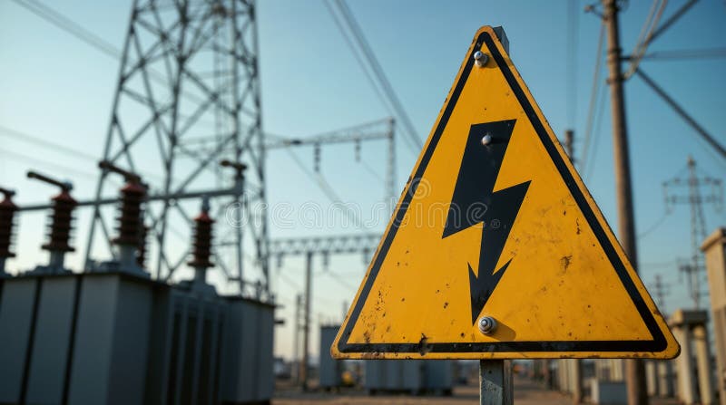 Warning Sign at Electrical Substation Stock Illustration - Illustration ...