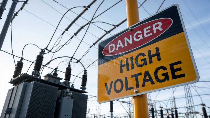 Warning Sign at Electrical Substation Stock Illustration - Illustration ...