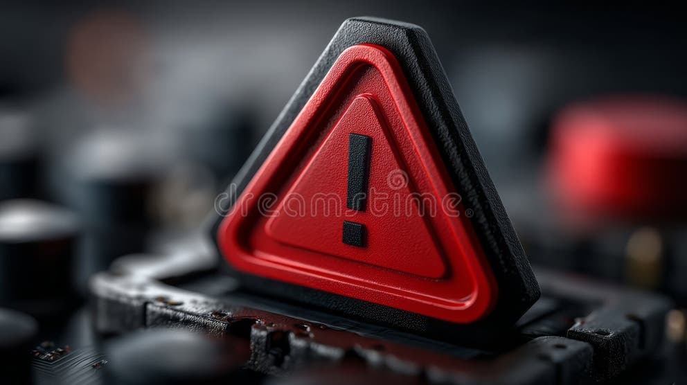 Warning Sign with Exclamation Mark on Control Panel in Dark Environment ...