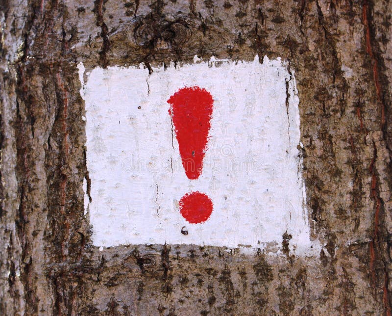Warning Sign or Exclamation Mark on a Tree Stock Photo - Image of ...