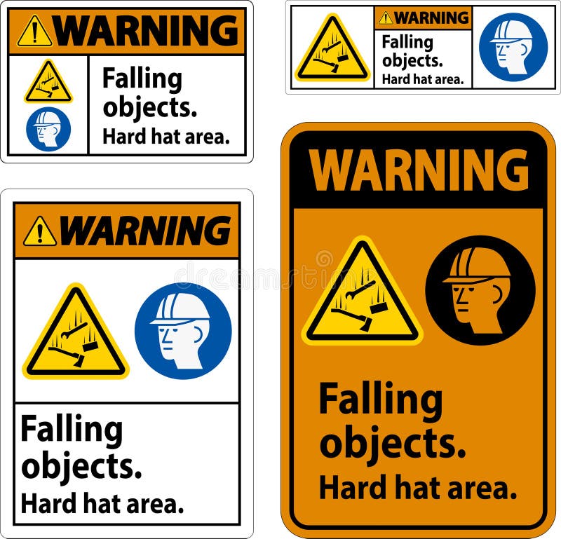 Warning Sign, Falling Objects Hard Hat Area Stock Vector - Illustration ...