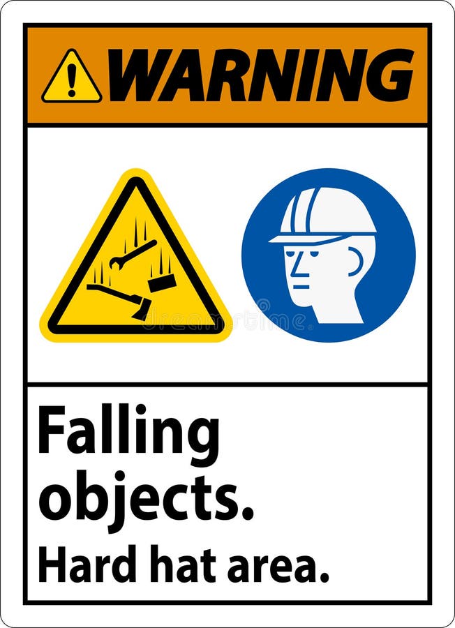 Warning Sign, Falling Objects Hard Hat Area Stock Vector - Illustration ...
