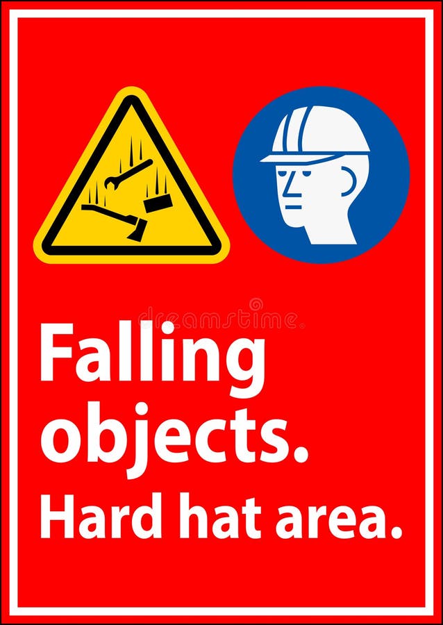 Warning Sign, Falling Objects Hard Hat Area Stock Vector - Illustration ...