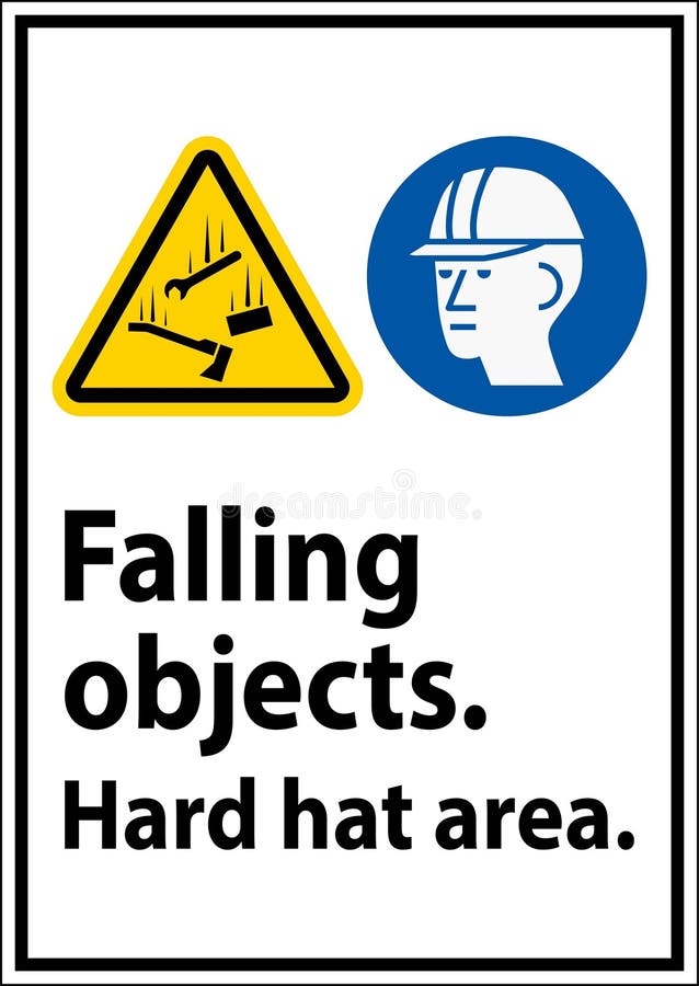 Warning Sign, Falling Objects Hard Hat Area Stock Vector - Illustration ...