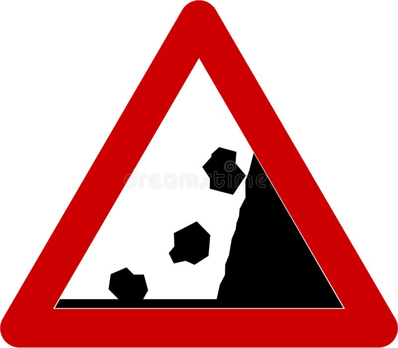 Warning Sign with Falling Rocks Stock Illustration - Illustration of ...