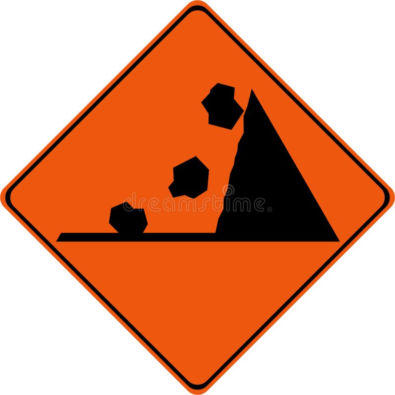 Warning Sign with Falling Rocks Stock Illustration - Illustration of ...