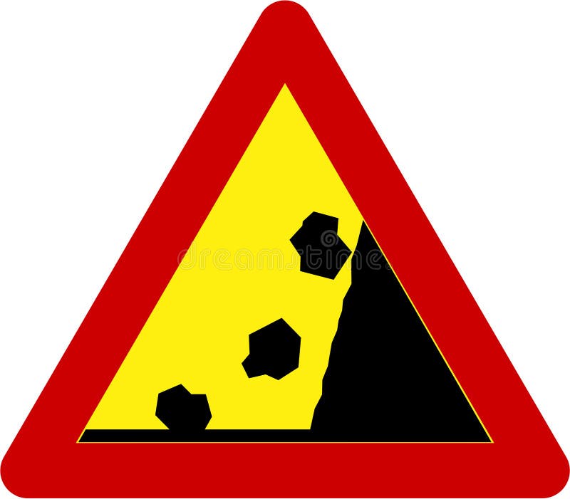 Warning Sign with Falling Rocks Stock Illustration - Illustration of ...