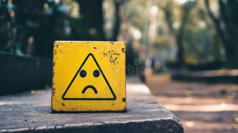 A Warning Sign Featuring a Frowning Face Can Be Seen in a Park during ...