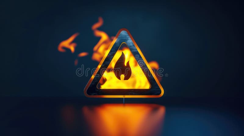 A Warning Sign with a Fire in the Background. Suitable for Fire Safety ...