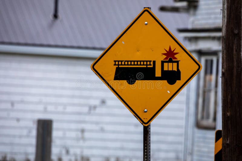 Warning Sign of a Fire Engine is Crossing Stock Image - Image of ...