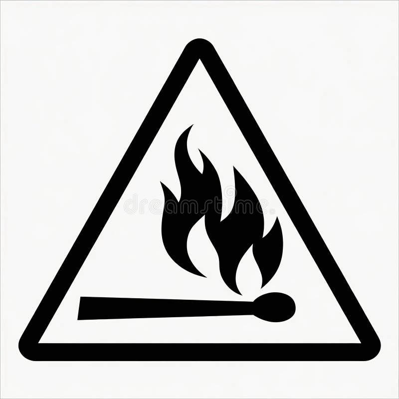 Warning Sign: Fire Hazard Symbol with Flame and Lit Match in Triangle ...