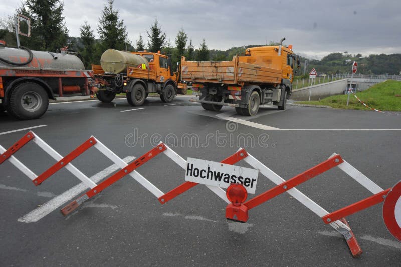Warning Sign Flood and Danger of Flooding Stock Image - Image of ...