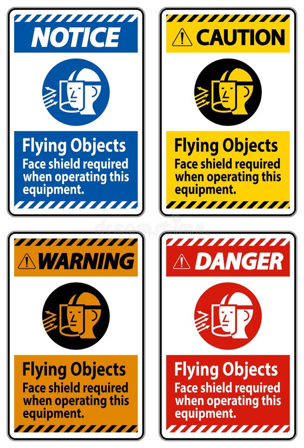 Warning Sign Flying Objects, Face Shield Required when Operating this ...