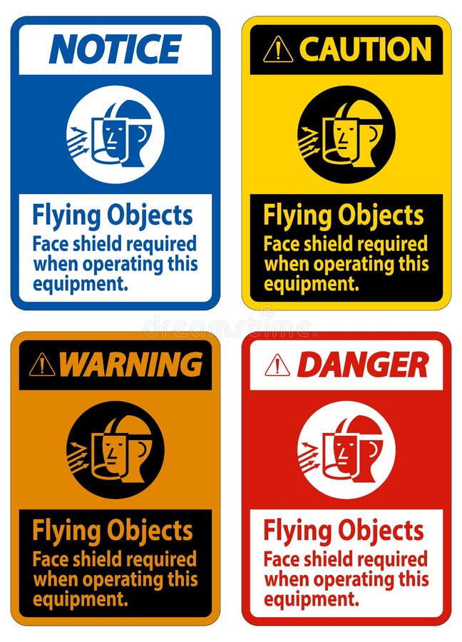 Warning Sign Flying Objects, Face Shield Required when Operating this ...