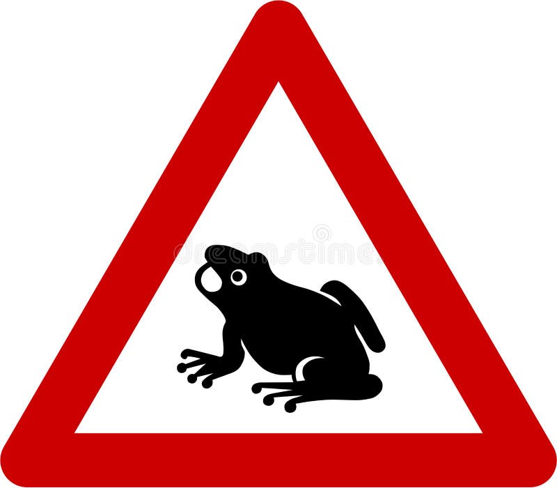 Warning Sign with Frogs on Road Stock Illustration - Illustration of ...