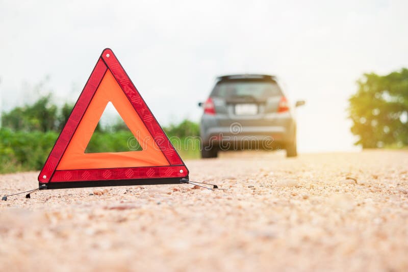Warning Sign in Front of the Car is Waiting To Be Repaired. Stock Photo ...