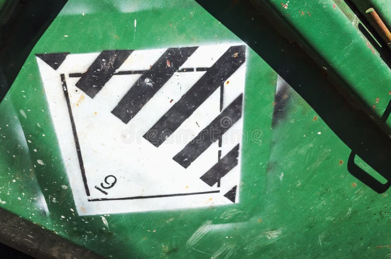 Warning Sign on Green Cargo Container Stock Photo - Image of number ...