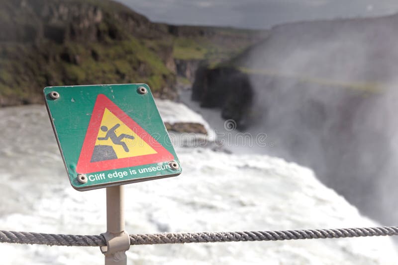 Warning Sign at Gullfoss Waterfall in Iceland Stock Photo - Image of ...