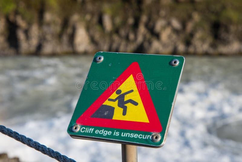 Warning Sign at Gullfoss Waterfall in Iceland Stock Photo - Image of ...
