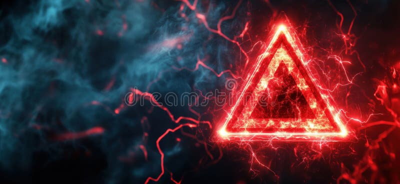Warning Sign Illuminated with Electric Energy, Surrounded by Swirling ...
