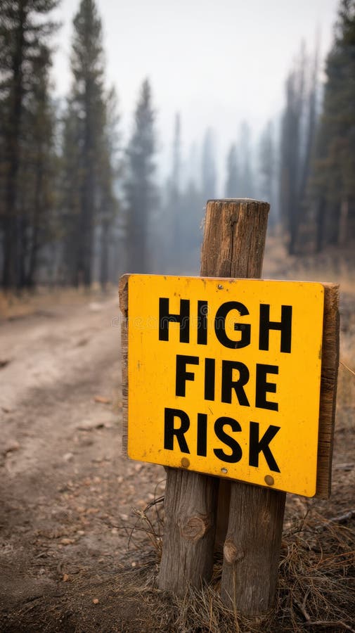 Warning Sign Indicating High Fire Risk in Dry Forest Stock Illustration ...