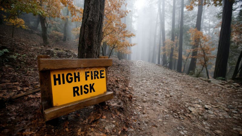 Warning Sign Indicating High Fire Risk in Misty Forest Stock ...