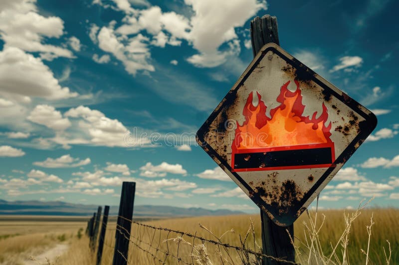 A Warning Sign Indicating Potential Danger on a Rural Fence Stock Photo ...
