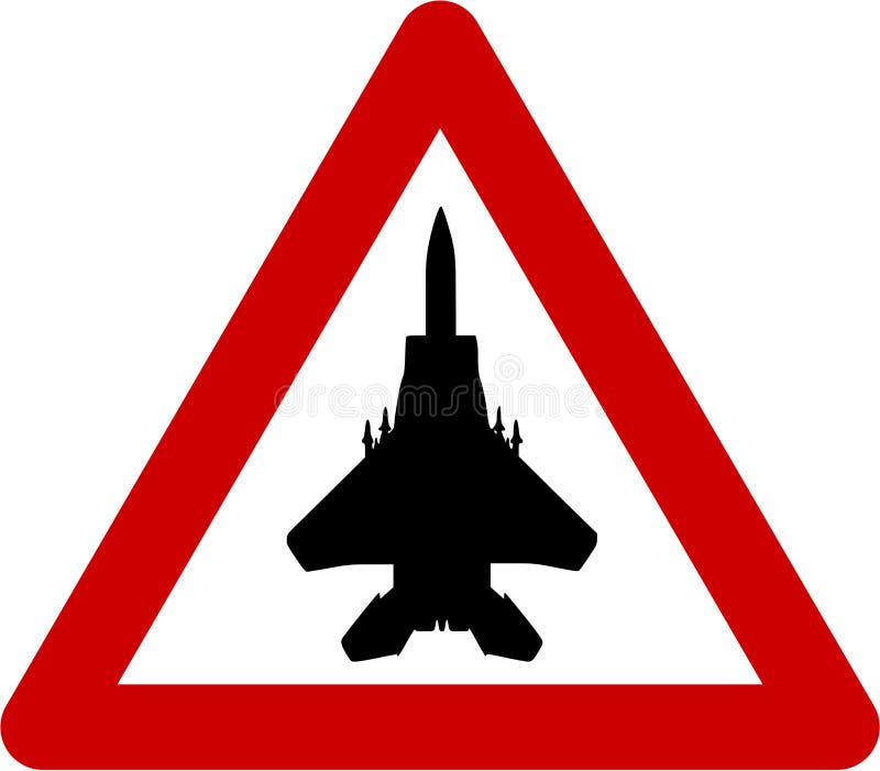 Warning sign with jet stock illustration. Illustration of road - 90070331