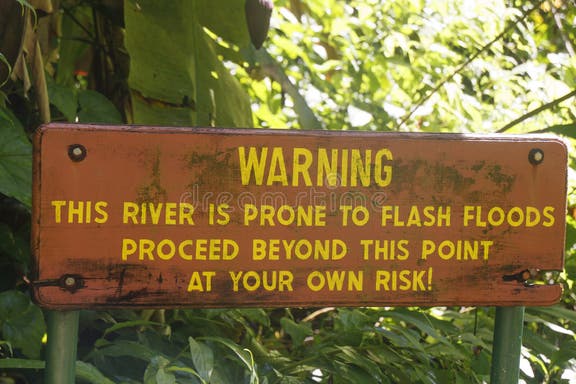 Warning Sign at Jungle River Stock Image - Image of green, tropics ...
