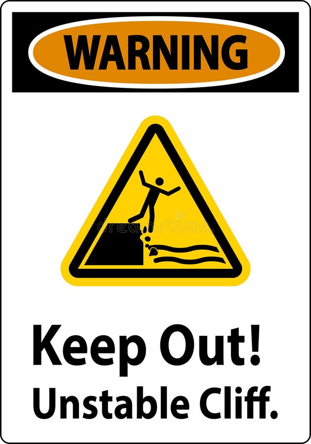 Warning Sign, Keep Out Unstable Cliff Stock Vector - Illustration of ...