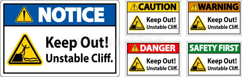 Warning Sign, Keep Out Unstable Cliff Stock Vector - Illustration of ...