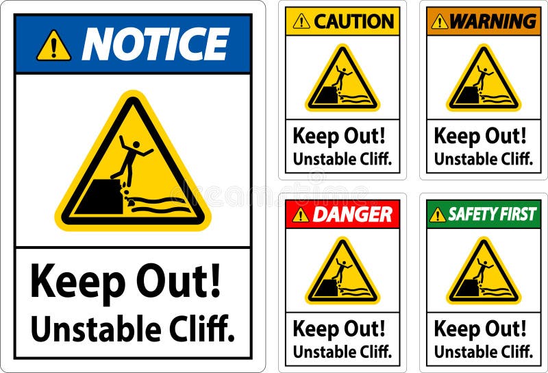 Warning Sign, Keep Out Unstable Cliff Stock Vector - Illustration of ...