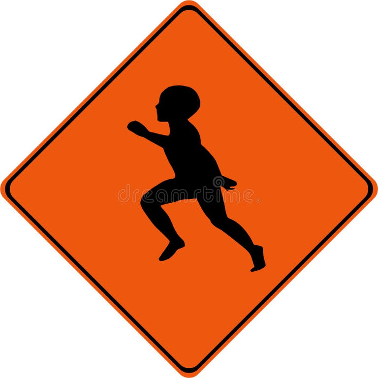 Warning Sign with Kid Playing Stock Illustration - Illustration of ...