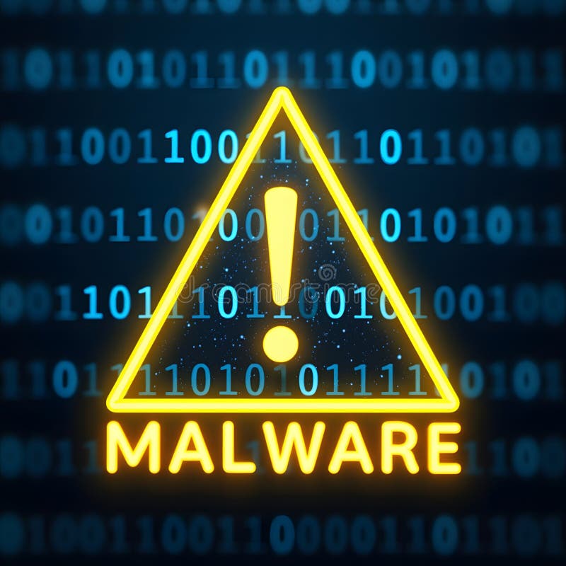 Warning Sign for Malware Threat with Binary Code Background ...