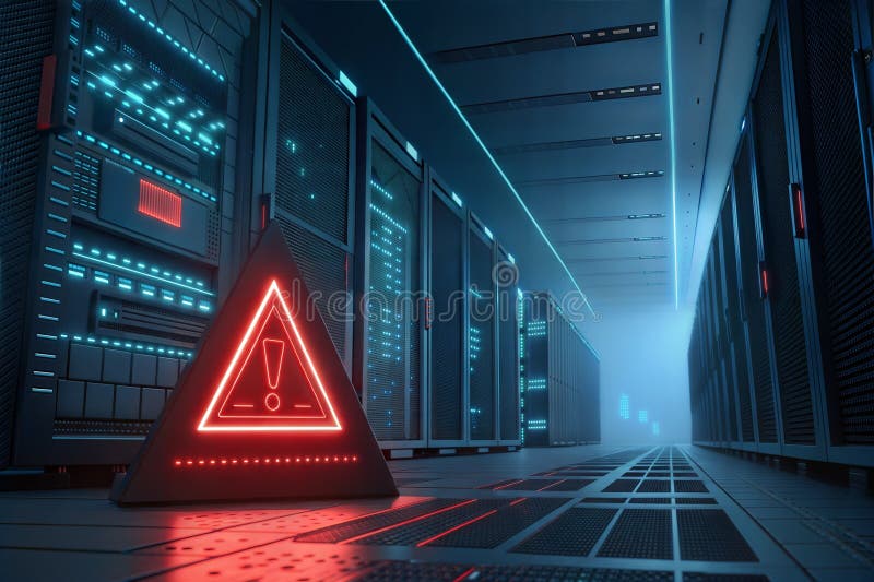 Warning Sign in a Modern Server Room Stock Illustration - Illustration ...